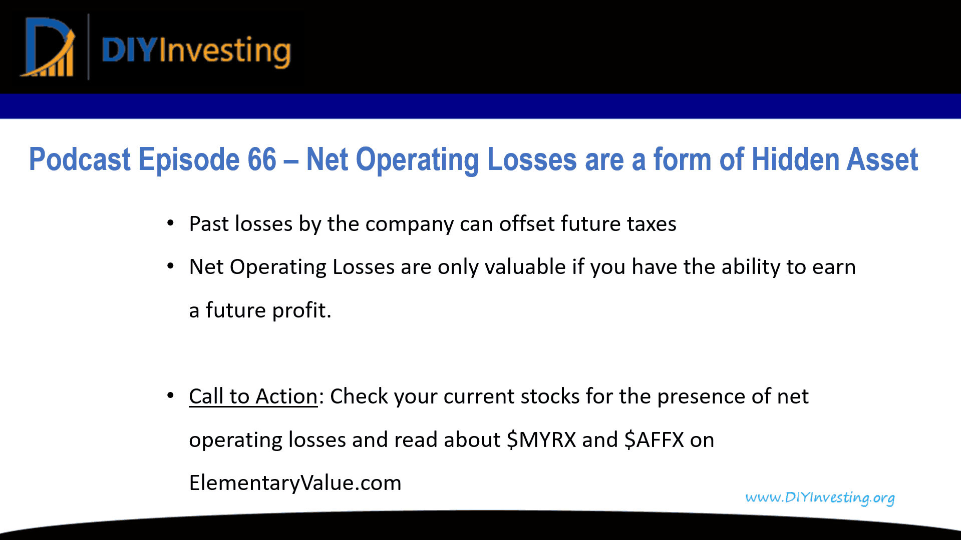 66 - Net Operating Losses are a form of Hidden Asset - DIY Investing