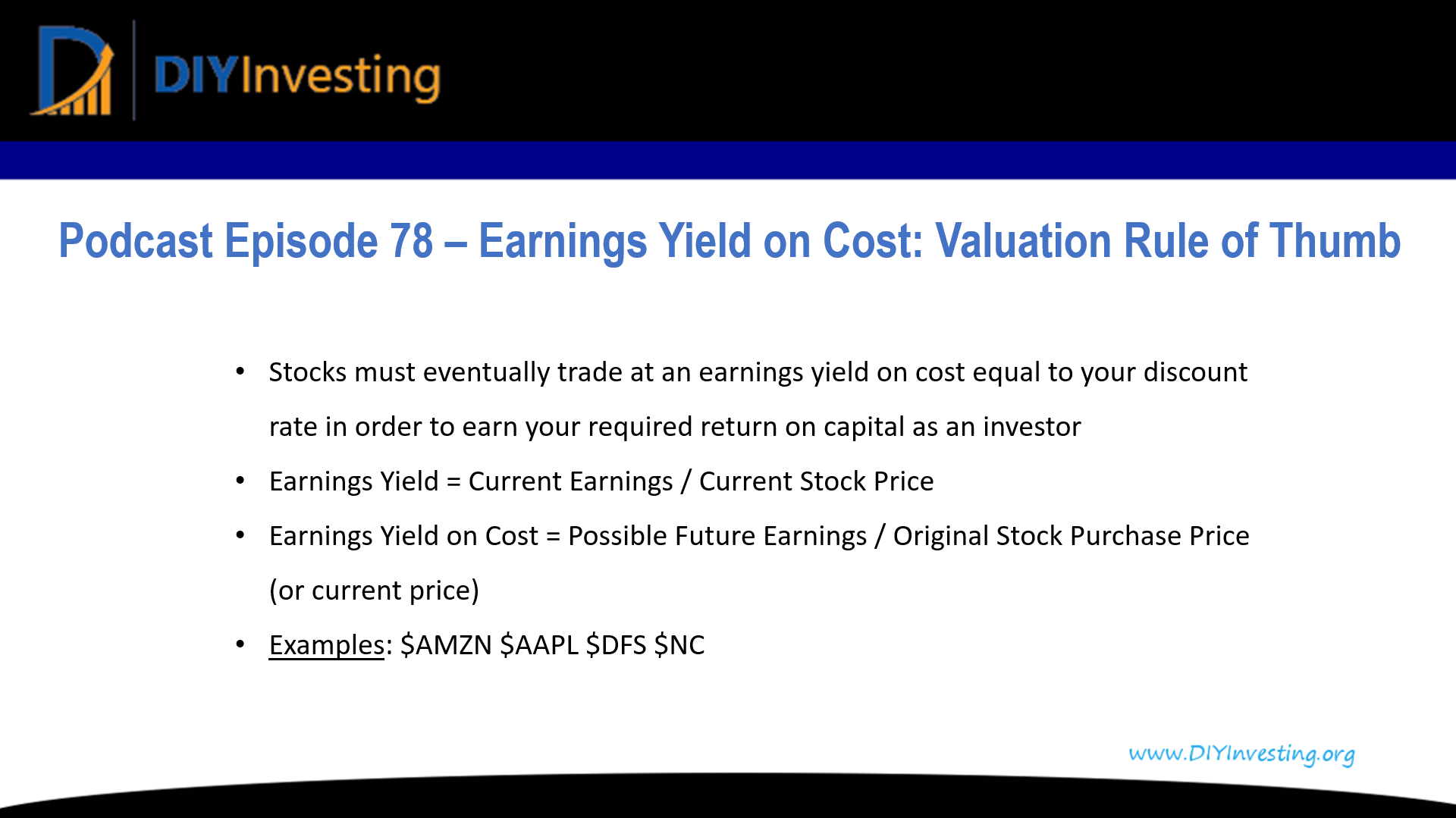 78 - Earnings Yield on Cost: A valuation rule of thumb - DIY Investing